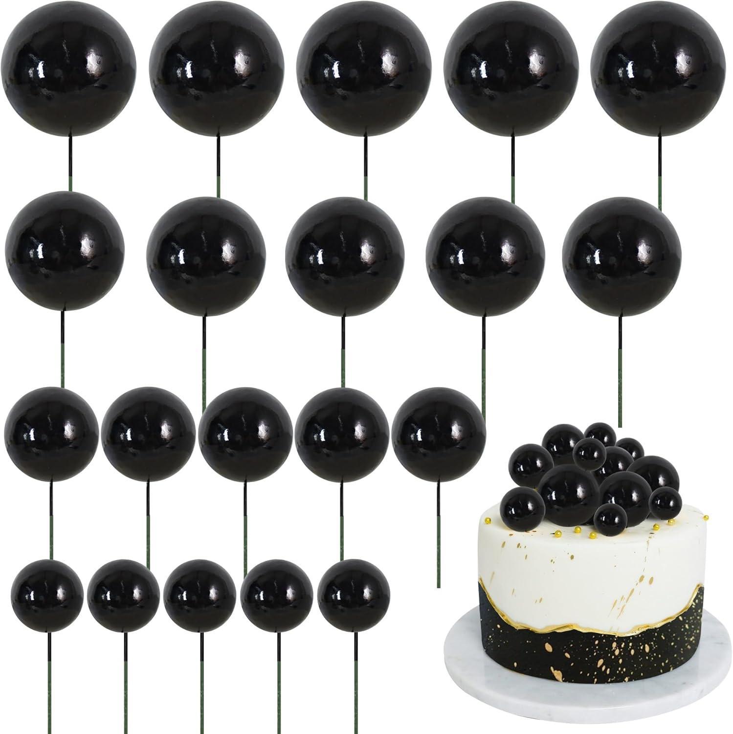 Dekoracja toper topper na tort ciasto Kule Czarne na piku 20 sztuk - T